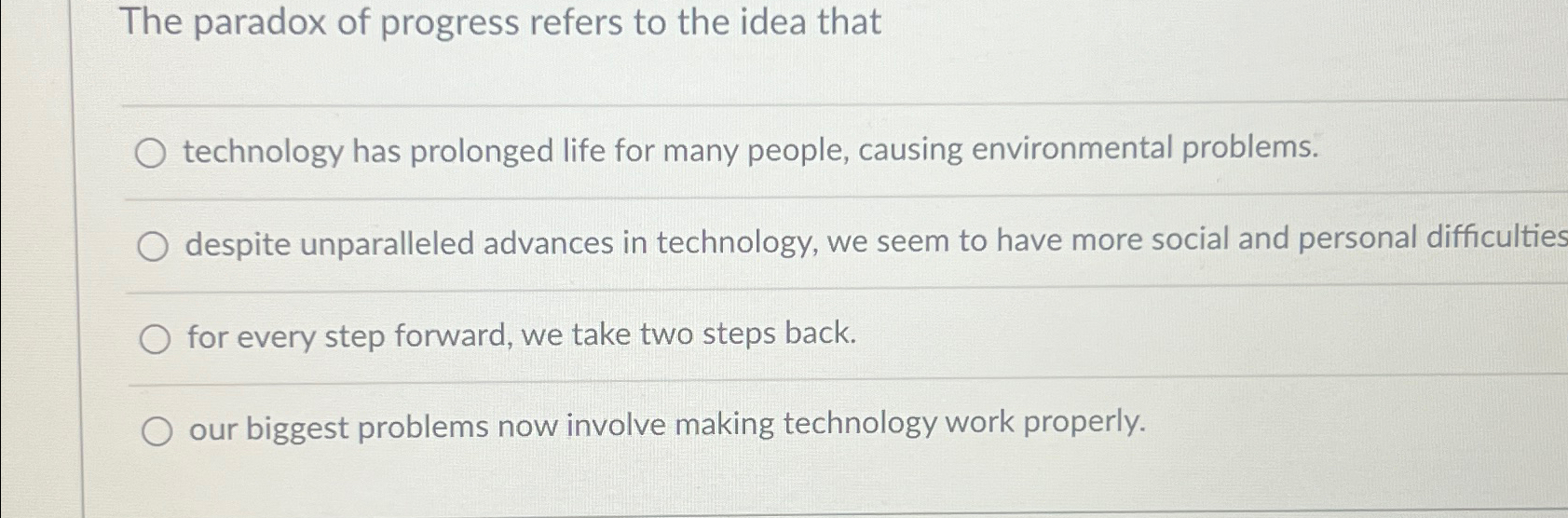 Solved The paradox of progress refers to the idea | Chegg.com