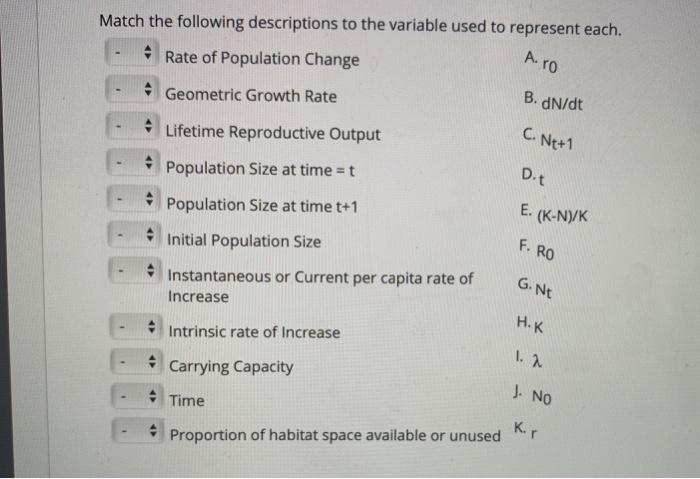 Solved Match the following descriptions to the variable used | Chegg.com