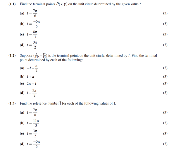 Solved (1.1) ﻿Find the terminal points P(x,y) ﻿on the unit | Chegg.com
