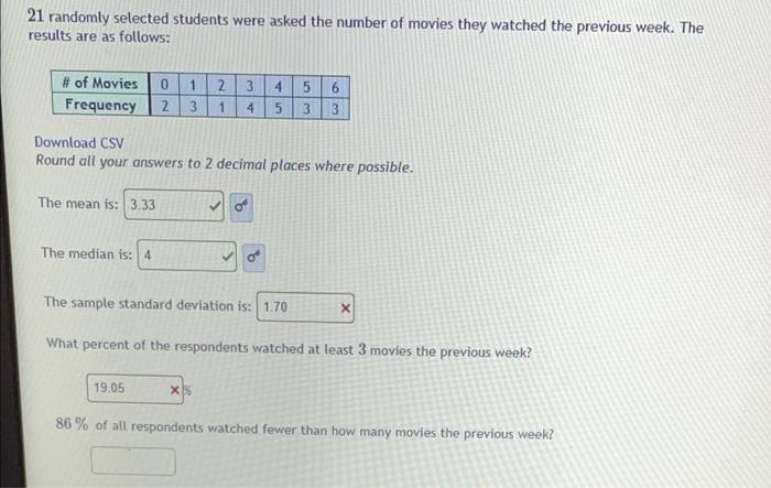 Solved 21 randomly selected students were asked the number | Chegg.com
