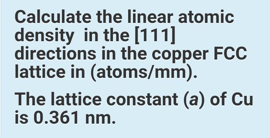 Solved Calculate The Linear Atomic Density In The [111]