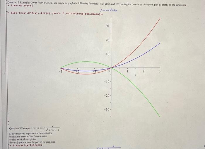 Solved [Question 2 Example: Given f(x)=x2-3x, use maple to | Chegg.com