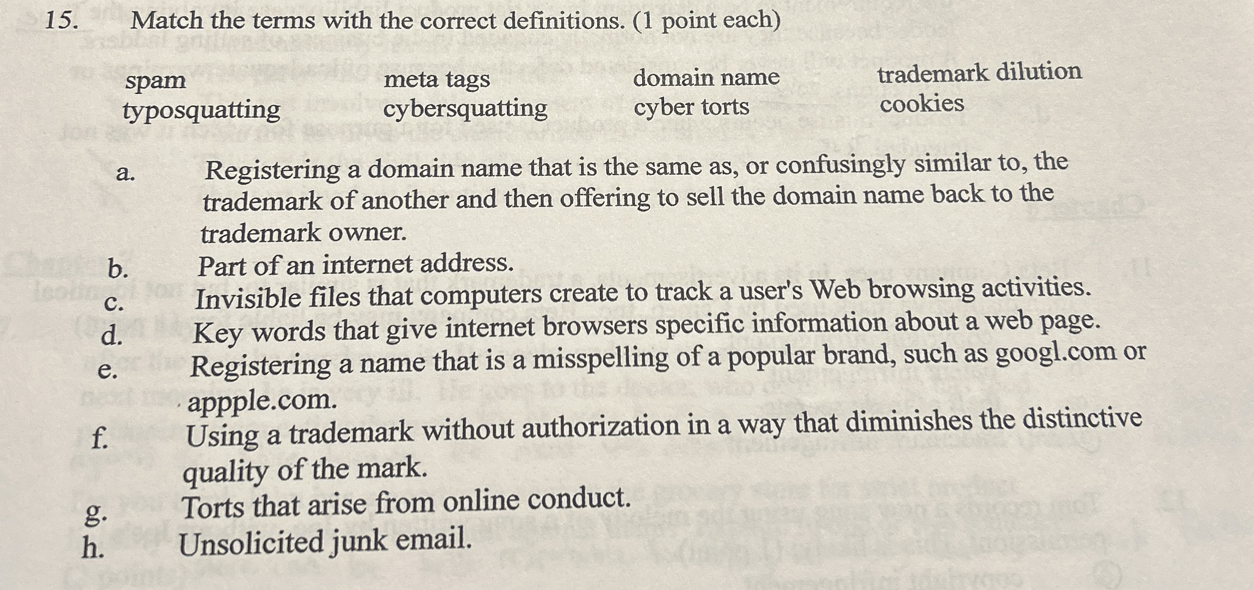 Solved Match the terms with the correct definitions. (1 | Chegg.com