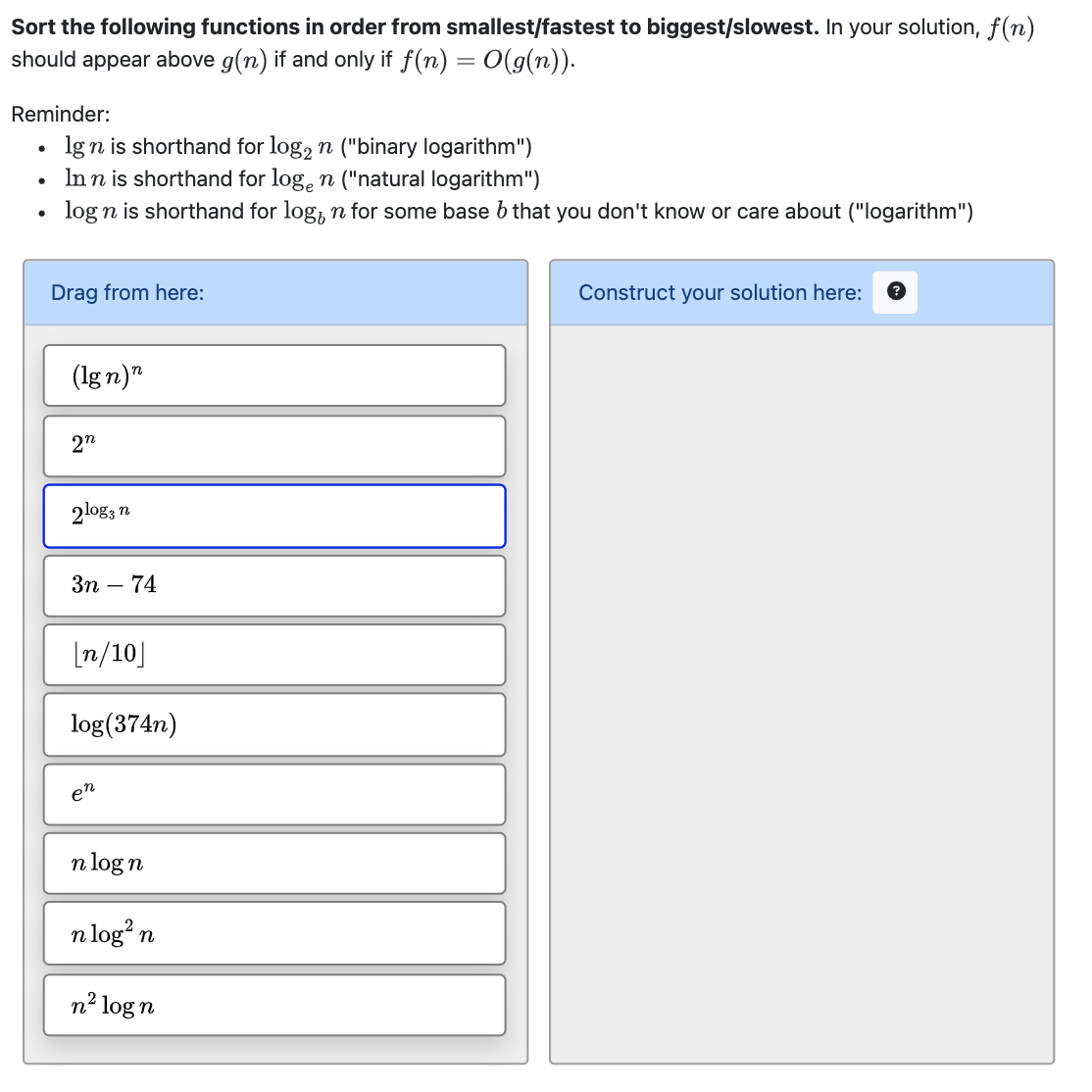 Solved Sort the following functions in order from | Chegg.com