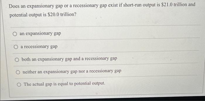 Solved Does an expansionary gap or a recessionary gap exist | Chegg.com