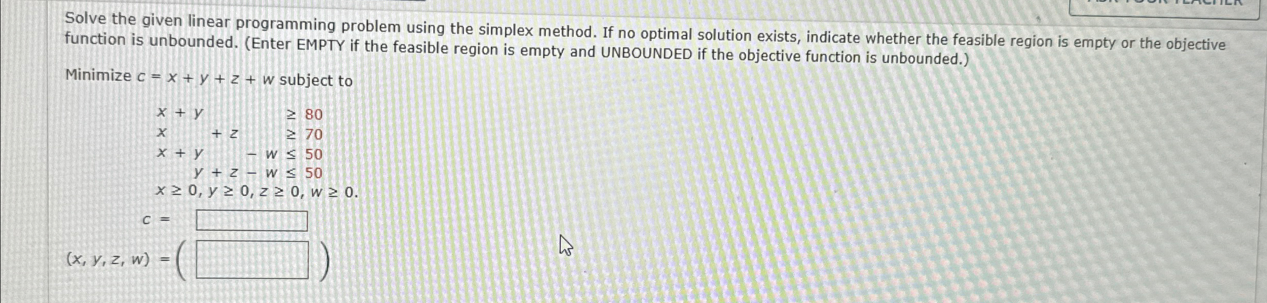 Solved Solve The Given Linear Programming Problem Using The