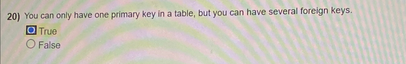 Solved You can only have one primary key in a table, but you | Chegg.com