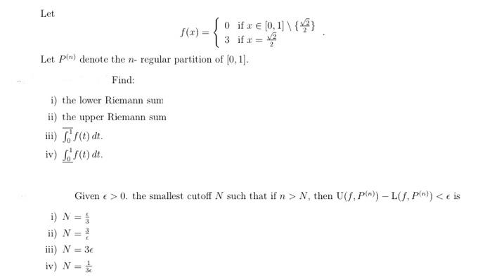 Solved Find the lower and upper Riemann sums and the lower | Chegg.com