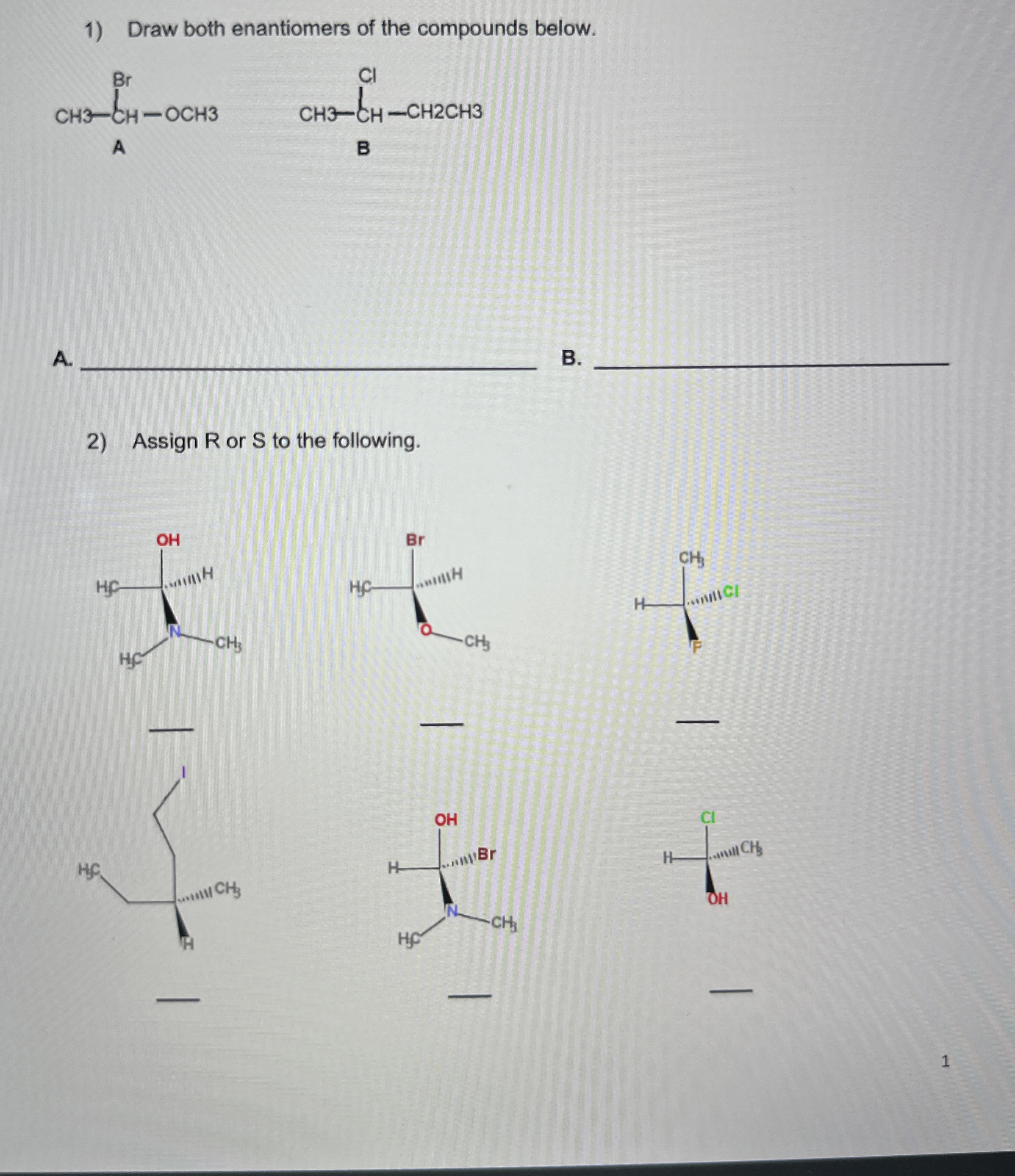Solved Draw both enantiomers of the compounds below.ABA. | Chegg.com