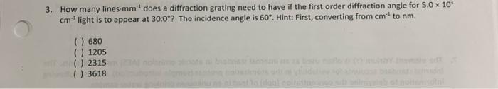 Solved 3. How many lines mm−1 does a diffraction grating | Chegg.com