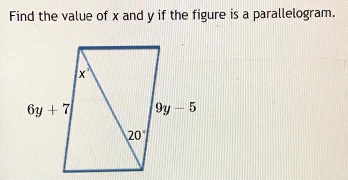 Solved Find the value of x and y if the figure is a | Chegg.com