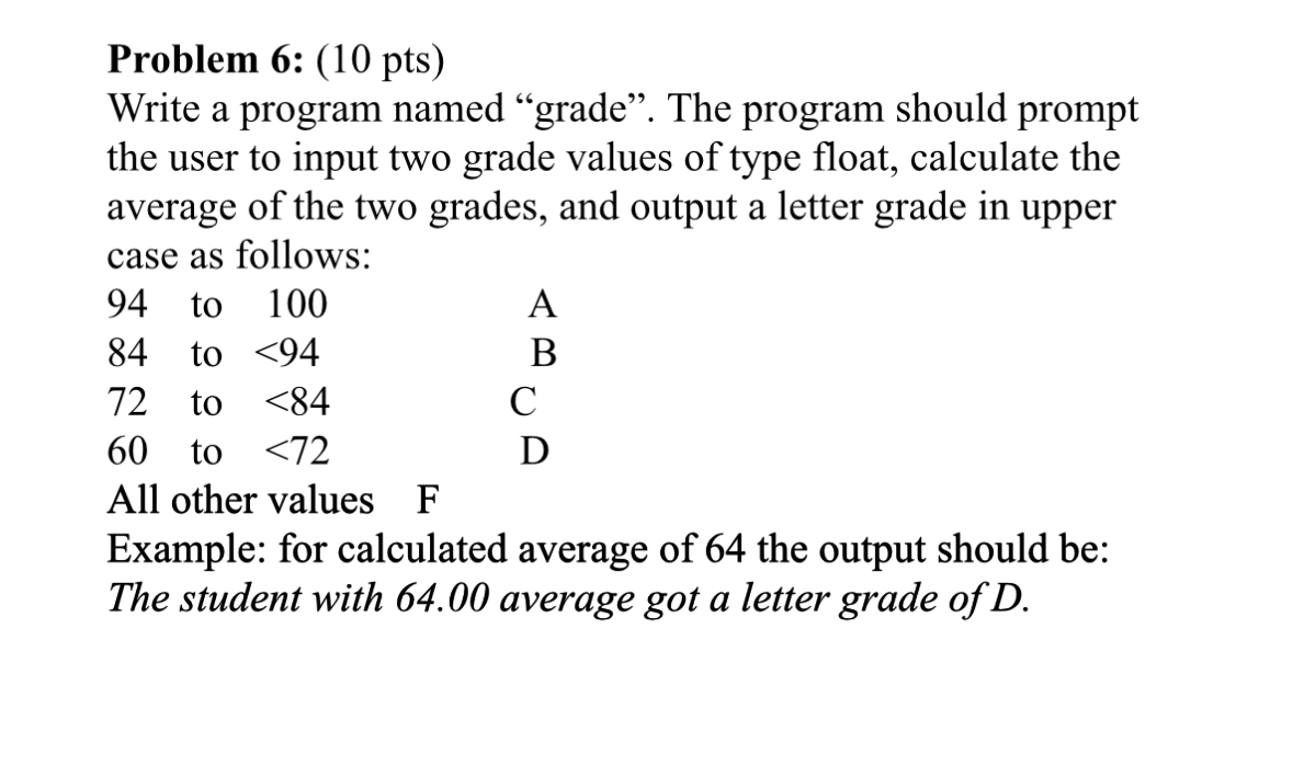 Solved C programingProblem 6: (10 ﻿pts)Write a program named | Chegg.com