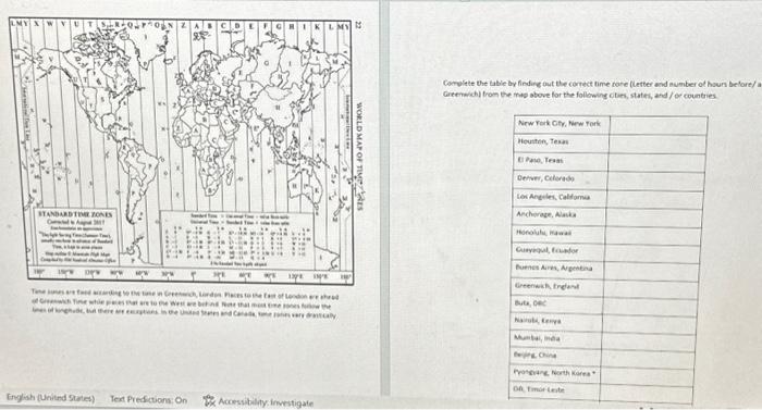 Solved LMYXWVUT SR QP ON ZAB C DE SO UT STANDARD TIME ZONES | Chegg.com