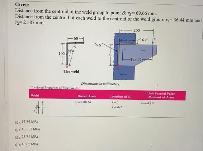 Given: Distance from the centroid of the weld group | Chegg.com