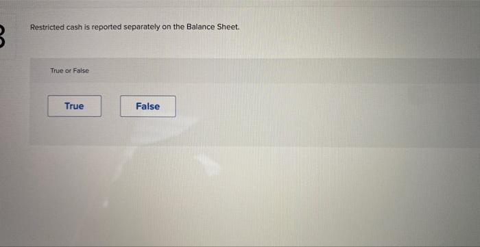 Solved Restricted cash is reported separately on the Balance | Chegg.com