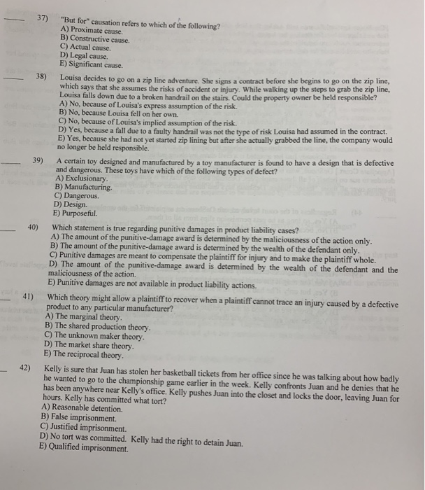 Solved 37) "But for causation refers to which of the | Chegg.com