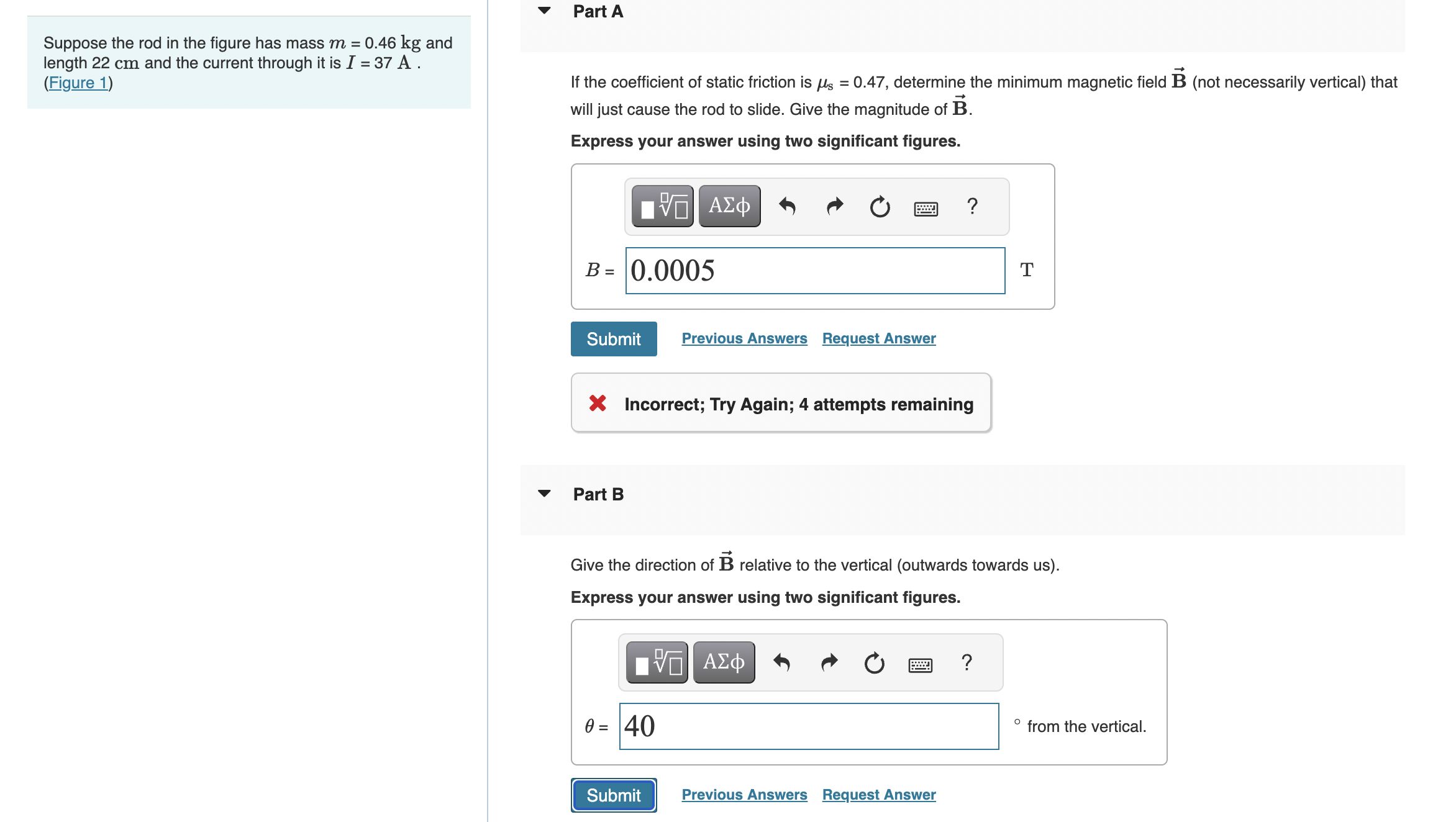 Suppose the rod in the figure has mass m=0.46kg | Chegg.com