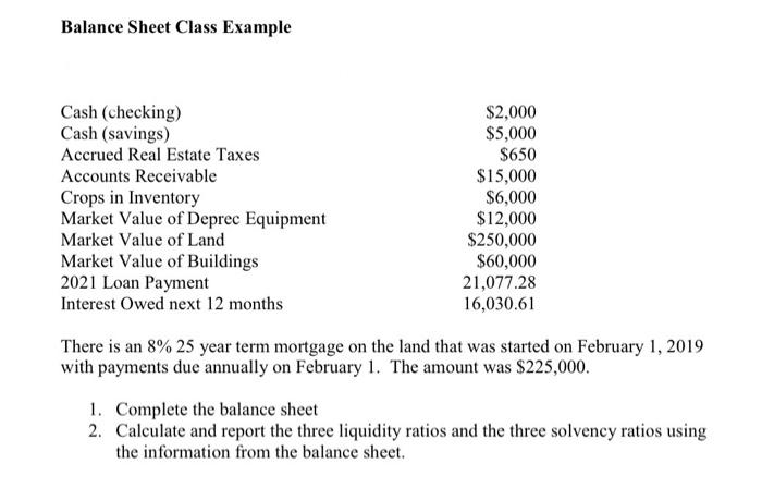 Solved Balance Sheet Class Example Cash (checking) Cash | Chegg.com