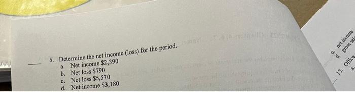 Solved II) 5. Determine the net income (loss) for the | Chegg.com