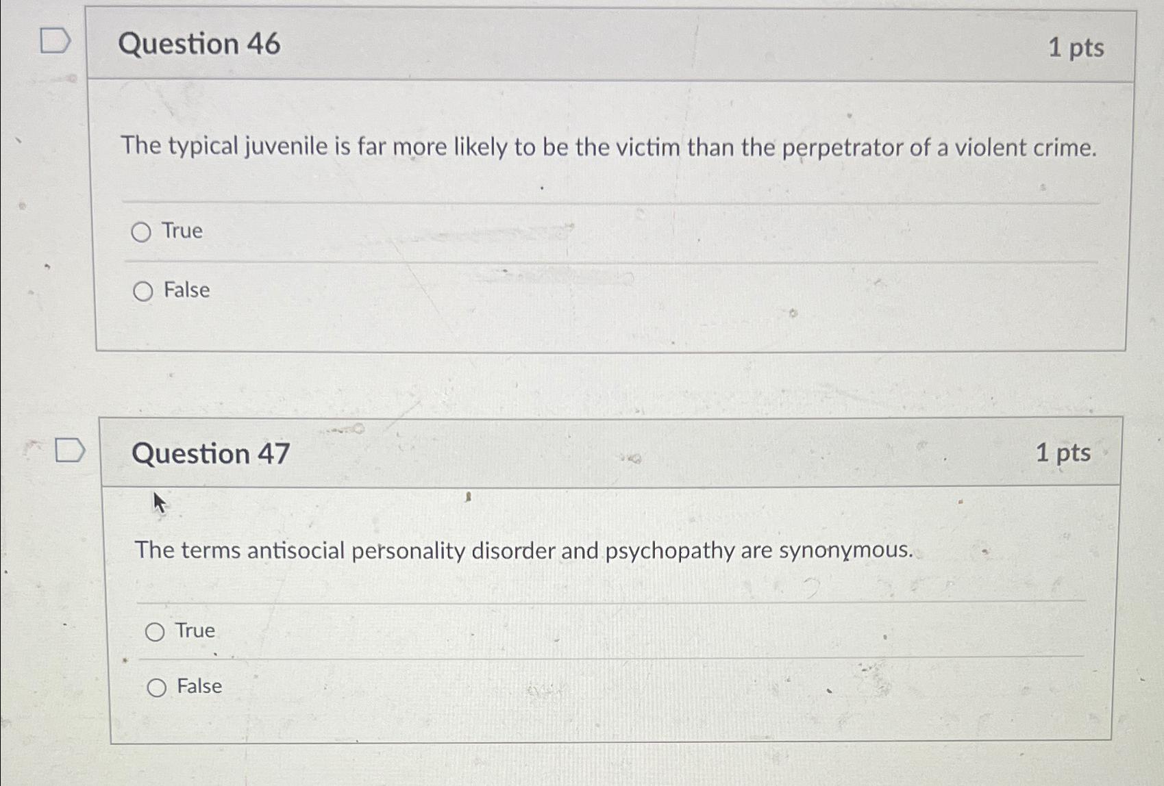Solved Question 461 ﻿ptsThe typical juvenile is far more | Chegg.com