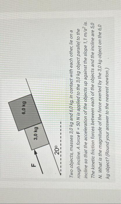 Solved Two Objects Masses 3 0 Kg And 6 0 Kg In Contact