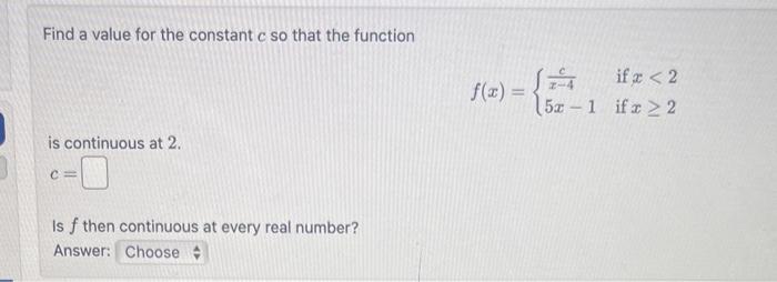 Solved Find a value for the constant c so that the function | Chegg.com