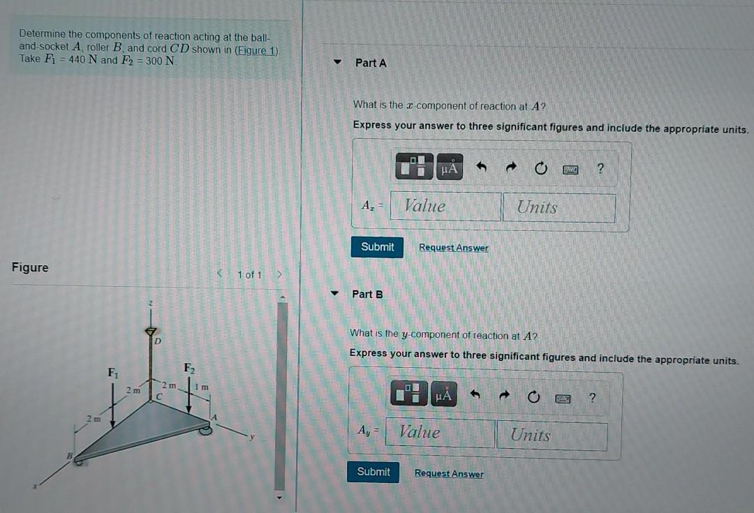 Solved Determine the components of reaction acting at the | Chegg.com
