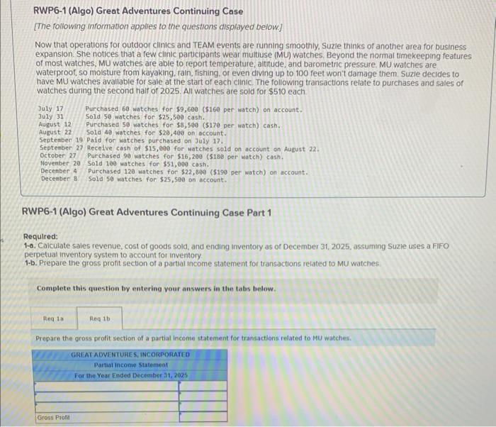 Solved RWP6-1 (Algo) Great Adventures Continuing Case [The | Chegg.com