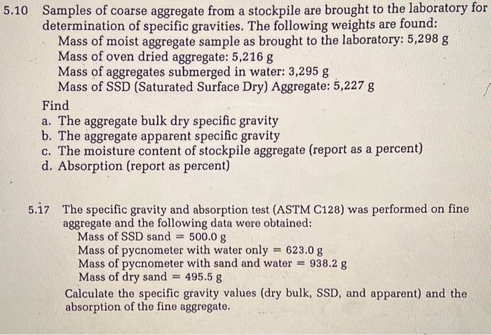 Solved 10 Samples of coarse aggregate from a stockpile are | Chegg.com