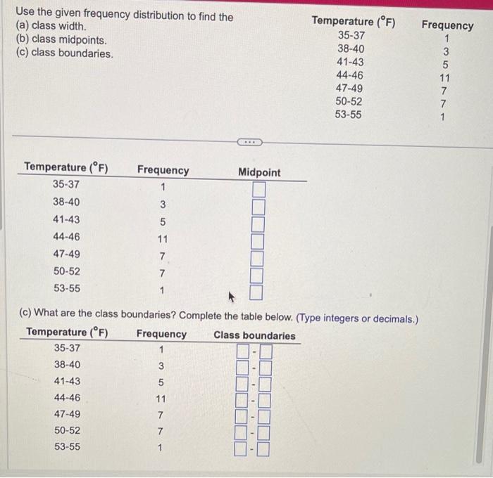 Solved (c) What are the class boundaries? Complete the table | Chegg.com