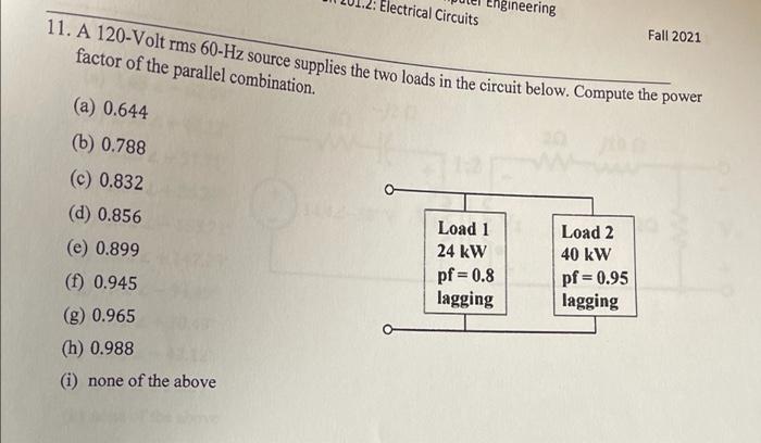 Solved Electrical Circuits gineering 11. A 120-Volt rms | Chegg.com