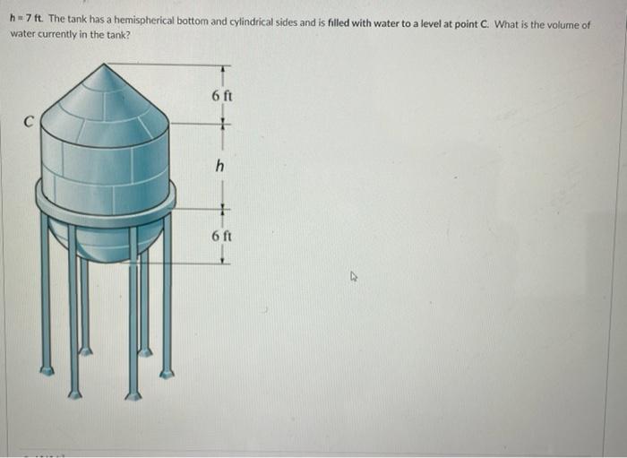h - 7 ft. The tank has a hemispherical bottom and | Chegg.com