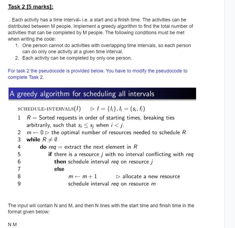 Solved Task 2 [5 marks]: Each activity has a time interval- | Chegg.com
