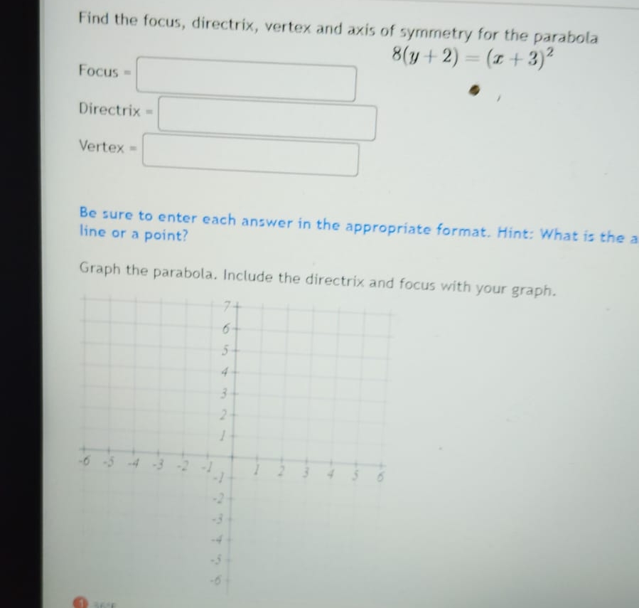 Find the focus, directrix, vertex and axis of | Chegg.com