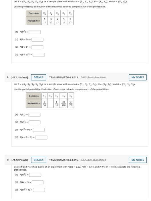 Solved Let S=(S1,S2,S1,S4,Ss) be a sample space with events | Chegg.com