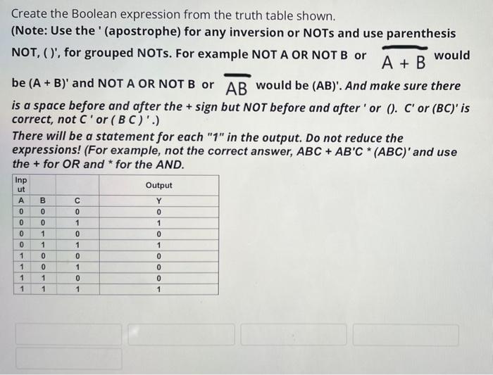 Solved Create the Boolean expression from the truth table | Chegg.com