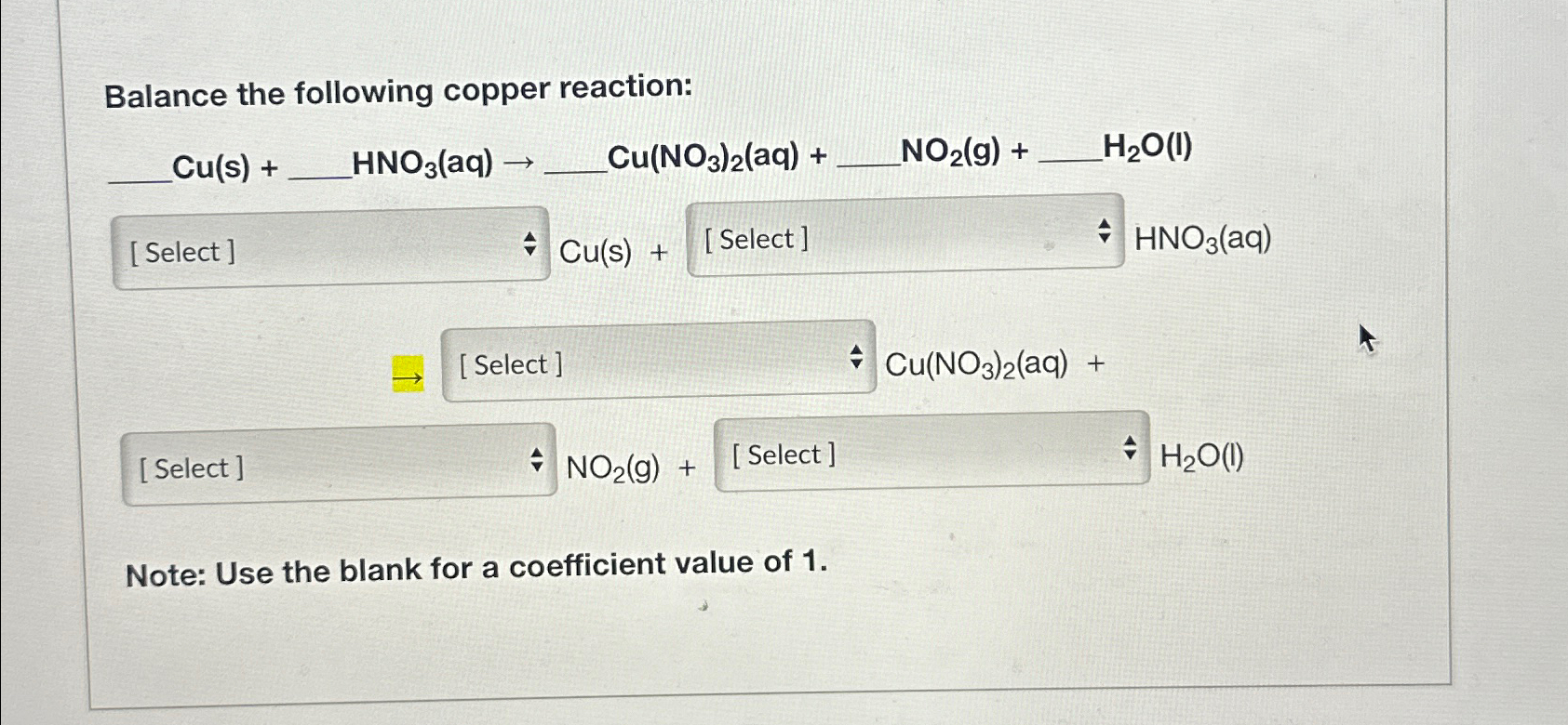 Solved Balance the following copper reaction:Note: Use the | Chegg.com