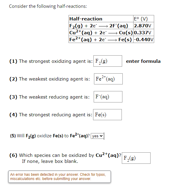 Solved Consider the following half-reactions:(1) ﻿The | Chegg.com
