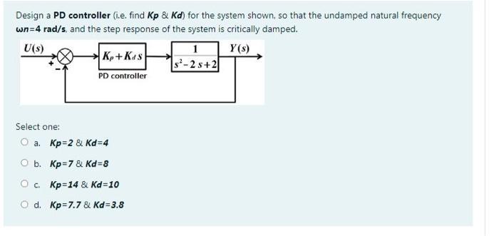 Solved Design a PD controller (i.e. find Kp & Kd) for the | Chegg.com