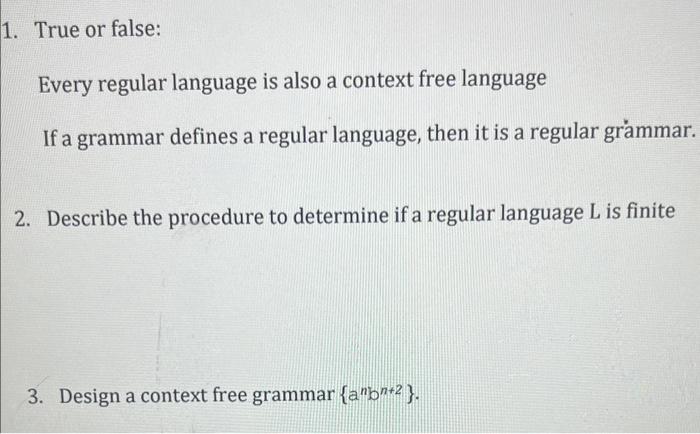 Solved Every regular language is also a context free | Chegg.com