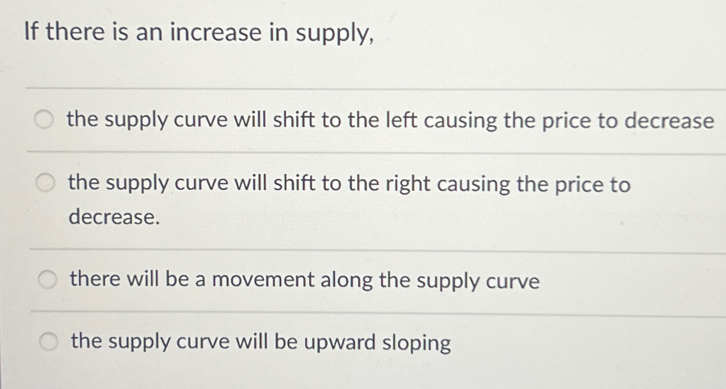 Solved If there is an increase in supply,the supply curve | Chegg.com