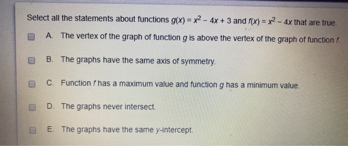 Solved Select all the statements about functions g(x) = x2 - | Chegg.com
