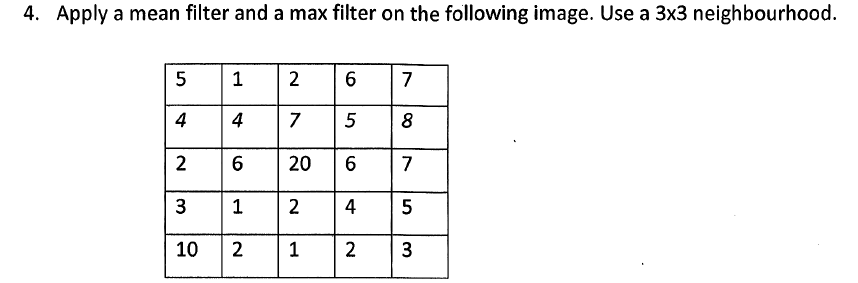 Solved Apply a mean filter and a max filter on the following | Chegg.com