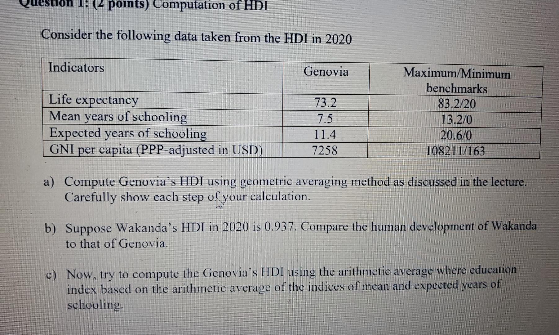 Solved uesuon 1: (2 points) Computation of HDI Consider the | Chegg.com