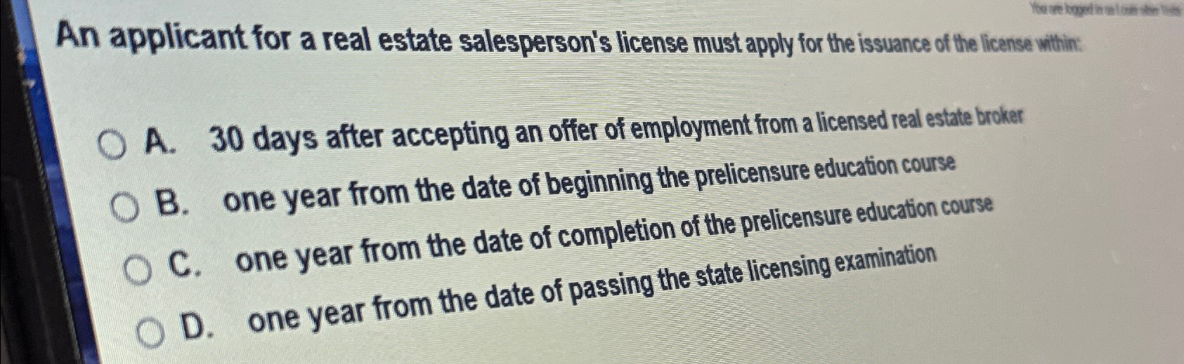 Solved An applicant for a real estate salesperson's license | Chegg.com