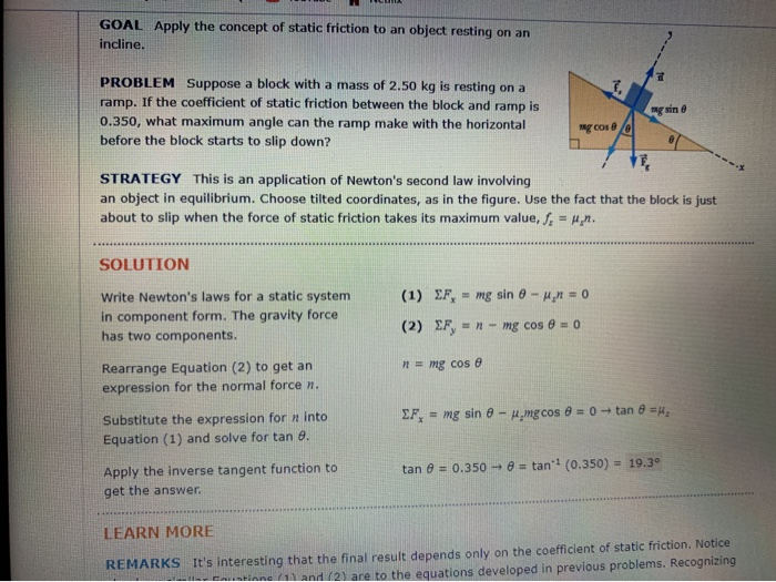 Solved GOAL Apply the concept of static friction to an | Chegg.com