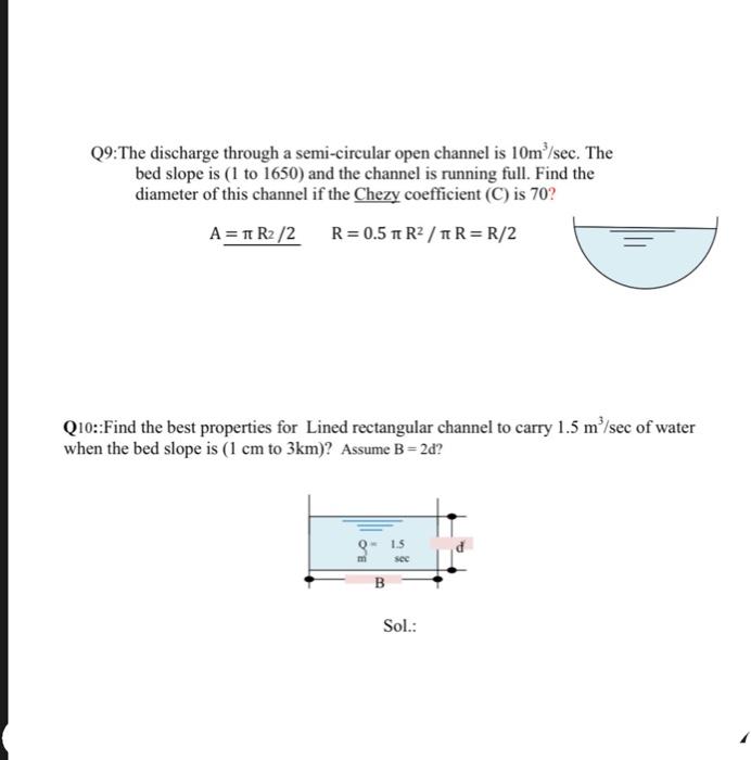 Solved Q9:The discharge through a semi-circular open channel | Chegg.com