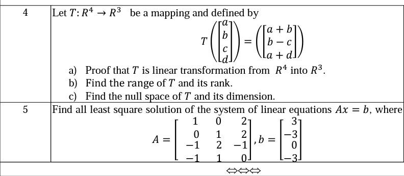 Solved 4 Let T: R4 → R3 be a mapping and defined by a + b T | Chegg.com