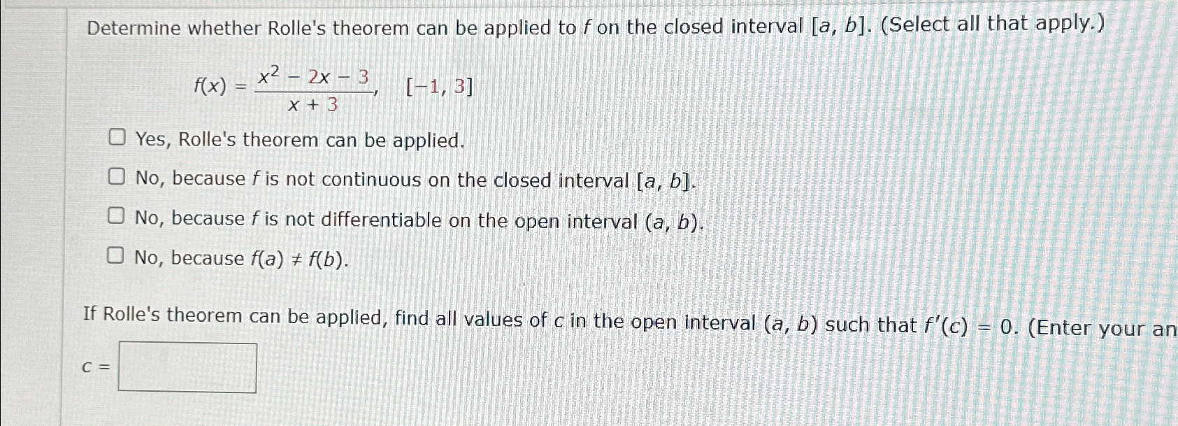 Solved Determine whether Rolle's theorem can be applied to f | Chegg.com