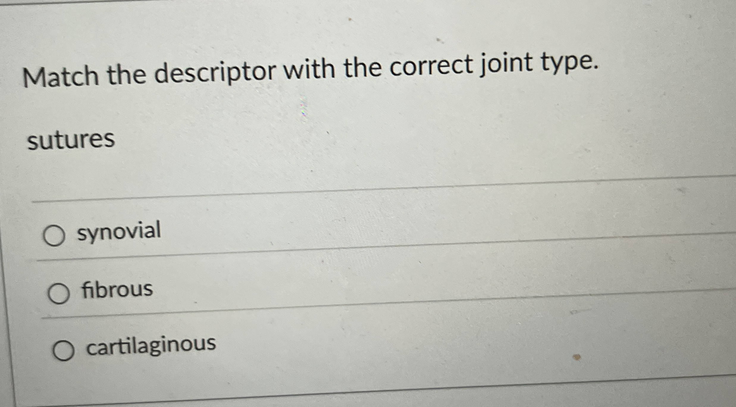 Solved Match the descriptor with the correct joint | Chegg.com